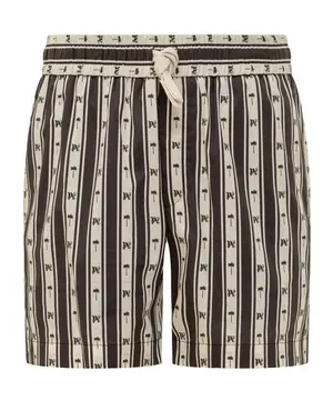 Palm Angels Monogram Printed Drawstring Shorts - Black
