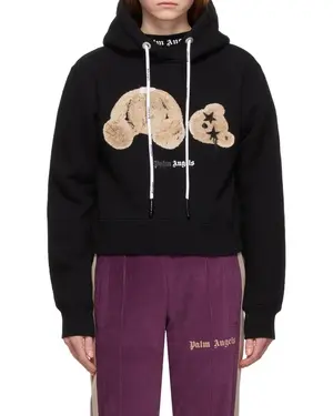 Palm Angels Sprayed Bear Logo Cropped Hoodie