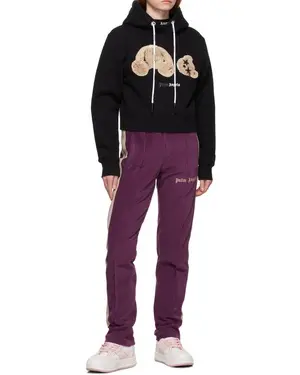 Palm Angels Sprayed Bear Logo Cropped Hoodie