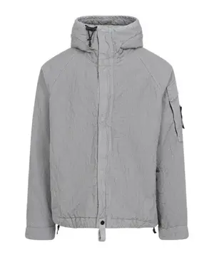 Stone Island Logo Patch Hooded Jacket - Pearl Gray