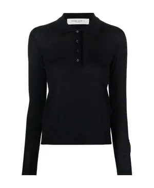 GOLDEN GOOSE Long-sleeved Knitted Polo Shirt - Black