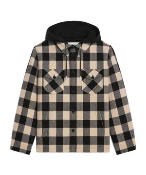 Celine Hooded Overshirt In Checked Wool