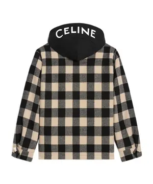 Celine Hooded Overshirt In Checked Wool
