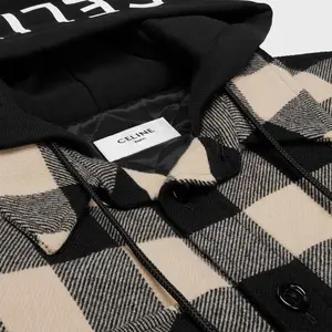 Celine Hooded Overshirt In Checked Wool