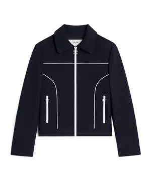 Celine Chelsea Blouson Jacket In Gauffered Double Wool - Navy Blue