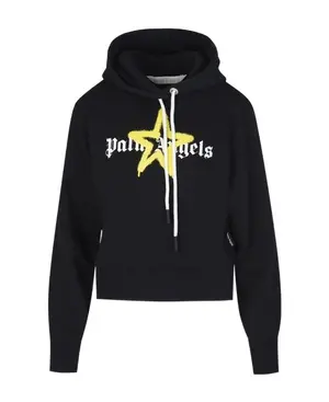 Palm Angels Long-sleeved Hooded Sweater - Black