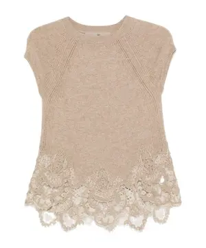 Ermanno Scervino Lace-trimmed Crewneck T-shirt - Nude