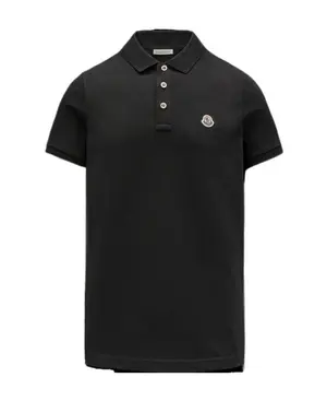 Moncler Logo Patch Short Sleeved Polo Shirt - Black