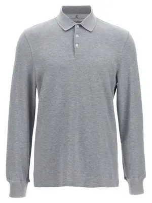 Brunello Cucinelli Long Sleeved Buttoned Polo Shirt - Gray