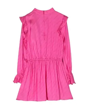 Off-White Ruffled Long-sleeve Dress - Pink