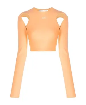 Off-White Sleek Cut-out Long-sleeved Top - Nude