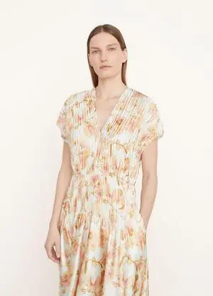 Vince Floral-print Plissé Dress - Nude