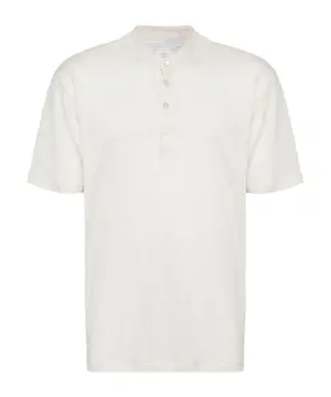 Eleventy Buttoned Linen-cotton T-shirt - Hell Beige