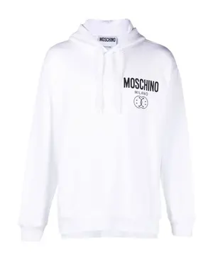 Moschino X Smiley Logo Printed Drawstring Hoodie - White
