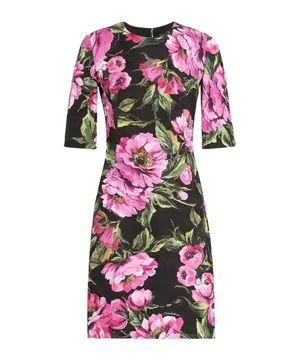 Dolce & Gabbana Dolce Gabbana Floral Printed Short-sleeved Dress - Black