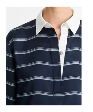 Vince Long Sleeve Striped Polo Shirt