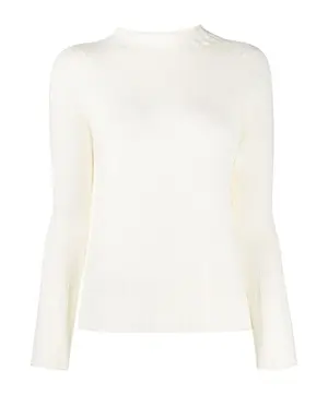 DRUMOHR Long Sleeves, High Neck, Ribbed Trim, Straight Hem - Cream