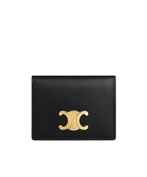 Celine Bi-fold Card Holder Triomphe In Shiny Calfskin - Black
