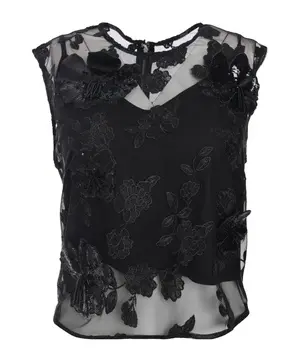 ROTATE BY BIRGER CHRISTENSEN Floral Detailed Sheer Top - Black