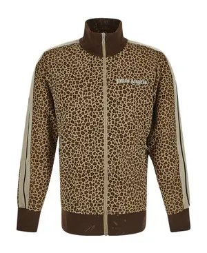 Palm Angels High Neck Leopard Jacquard Jacket - Brown