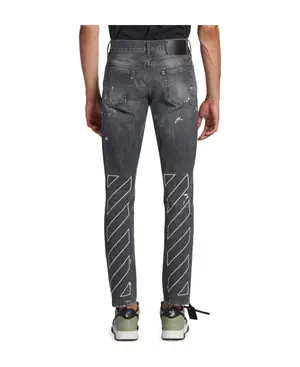 Off-White Diag-striped Distressed Straight Leg Jeans