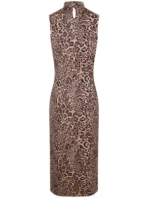 TWINSET Leopard Print Sequin Embroidered High Neck Midi Dress