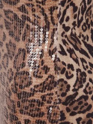 TWINSET Leopard Print Sequin Embroidered High Neck Midi Dress