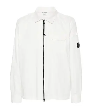 C.P. COMPANY Logo Plaque Gabardine Overshirt - White