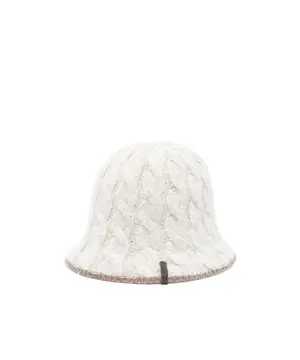 Brunello Cucinelli Cable-knit Sequined Bucket Hat - White