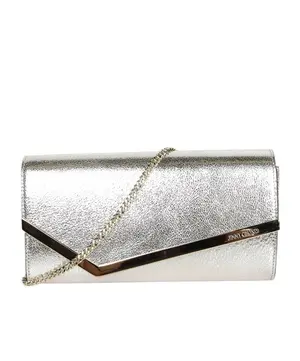 JIMMY CHOO Emmie Metallic-effect Chain-strap Clutch Bag