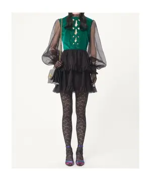 Valentino Garavani Lace Tights With Logo Waistband