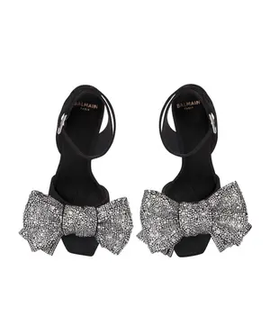 Balmain Suede Embellished Bow High Heel Sandals