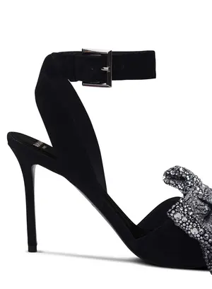 Balmain Suede Embellished Bow High Heel Sandals