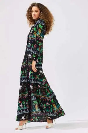 HAYLEY MENZIES Printed Maxi Silk Shirt Dress