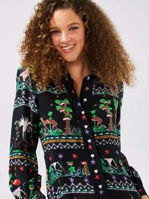 HAYLEY MENZIES Printed Maxi Silk Shirt Dress