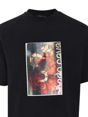 Roberto Cavalli Distressed-effect Rose-print T-shirt