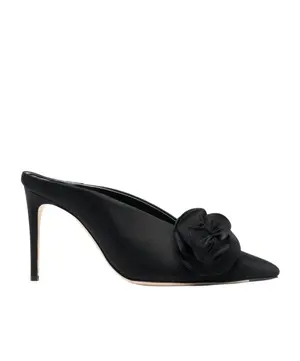 Victoria Beckham Floral-applique Satin Mules - Black