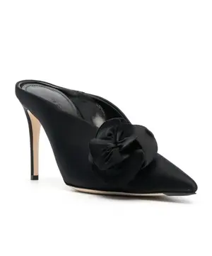 Victoria Beckham Floral Appliqué Satin Pointed Toe Mules