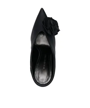 Victoria Beckham Floral Appliqué Satin Pointed Toe Mules
