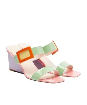 ROGER VIVIER Patent Leather Wedge Mules - Pink
