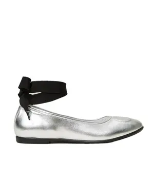 TWINSET Leather Ballerina Shoes - Silver