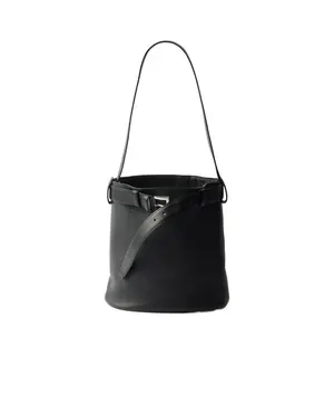 Prada Buckle Leather Bucket Bag With Belt - Black