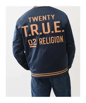 True Religion Satin Embroidered Bomber Jacket