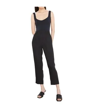 Vince High-waist Tapered-leg Pleated Trousers - Black