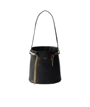 Prada Buckle Leather Bucket Bag With Jeweled Belt - Black