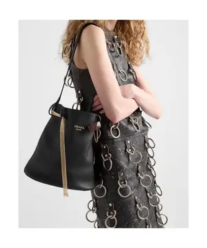 Prada Buckle Leather Bucket Bag - Black