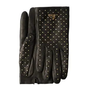 Prada Studded Nappa Leather Gloves - Black