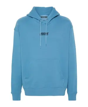 Moschino Logo-embroidered Cotton Hoodie - Blue