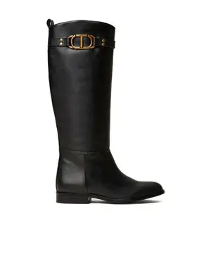 TWINSET Oval T Leather Boots - Black