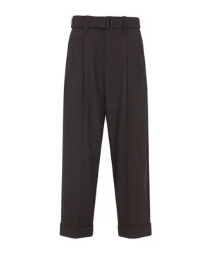 Brunello Cucinelli Belted Pleated Straight Trousers - Black